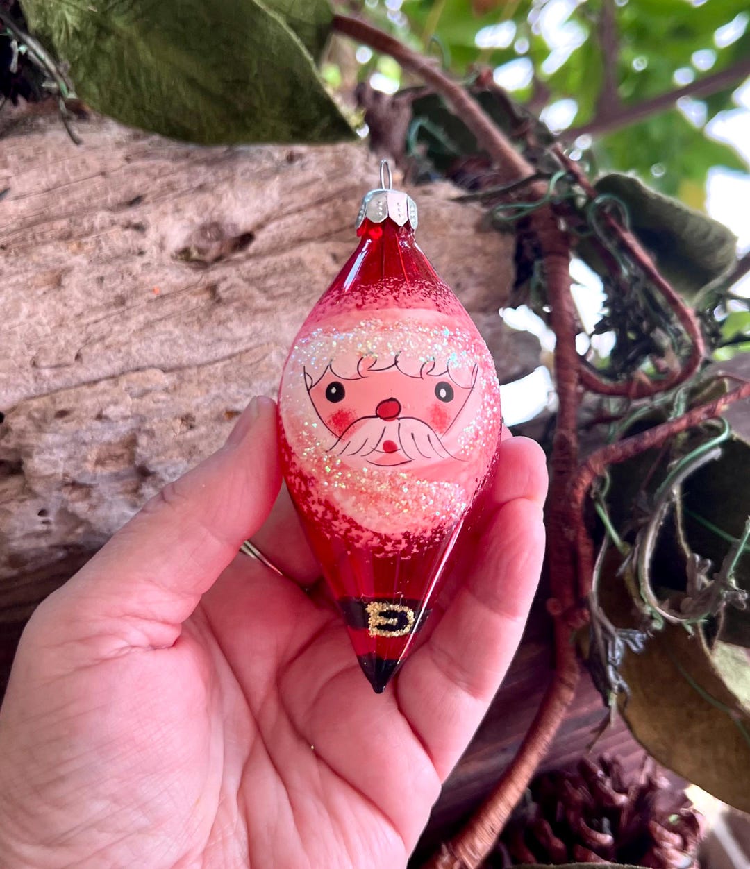 Vintage Glass COMMODORE Santa Christmas Ornament 4 Hand Painted Glass ...