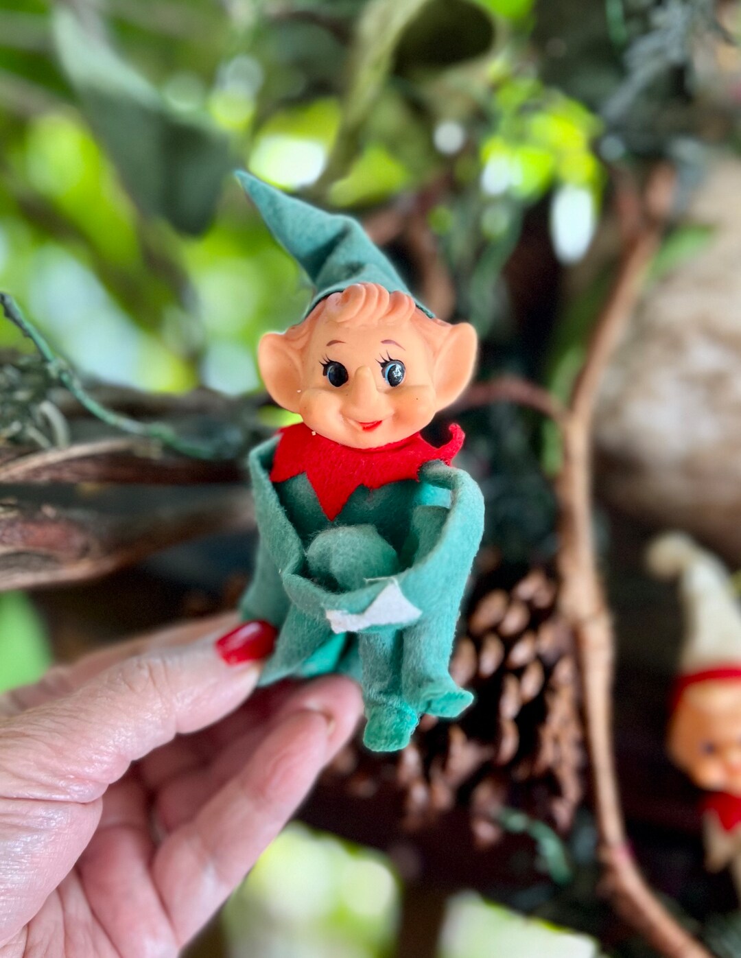 Vintage 5” Elf Plastic Christmas Ornament MCM 1940 1950 Retro Kitsch ...