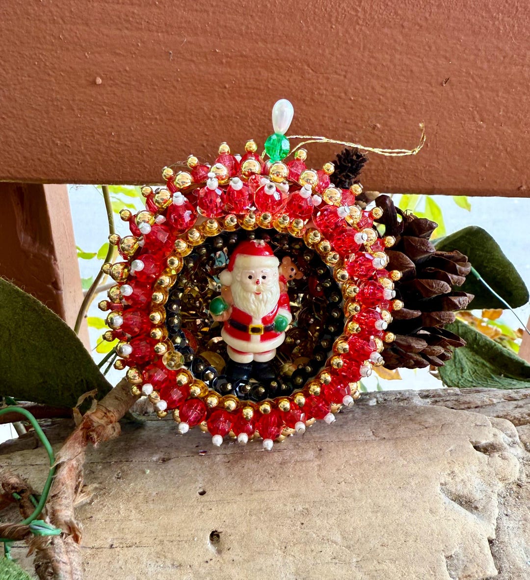 Vintage Red Push Pin Santa Diorama Christmas Ornament 1960 1970 ...