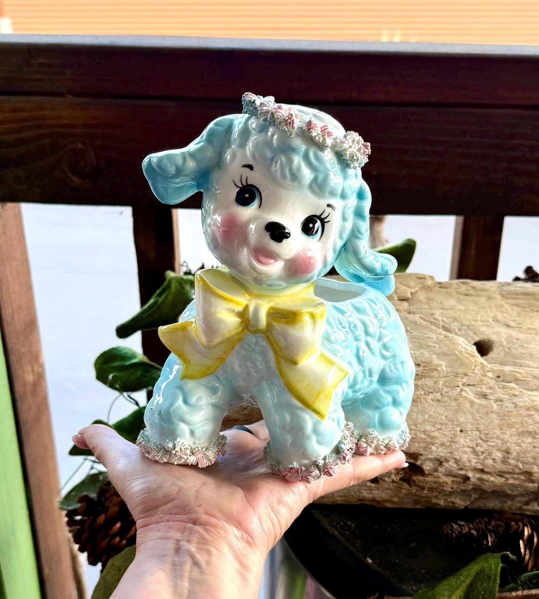 Vintage RELPO Samson Blue Lamb Planter MCM 1960 1961 Spaghett Trim Lamb ...