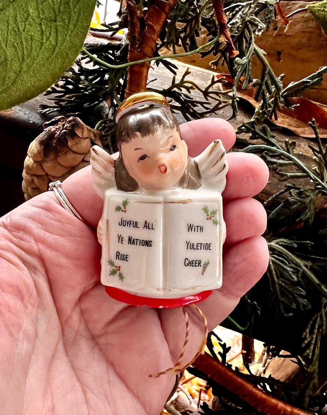 Vintage 1940 1950 Ceramic Angel Bell Christmas Ornament MCM Angel with ...