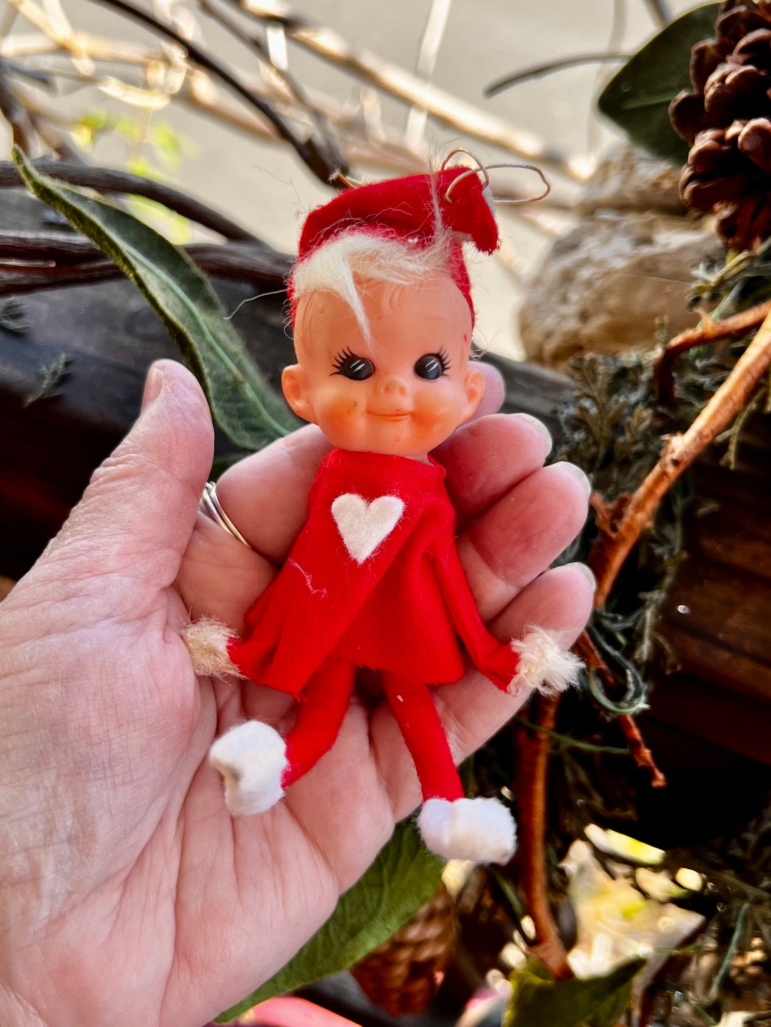 Vintage Heart Pixie Valentine Knee Hugger Christmas Ornament MCM 1960 ...