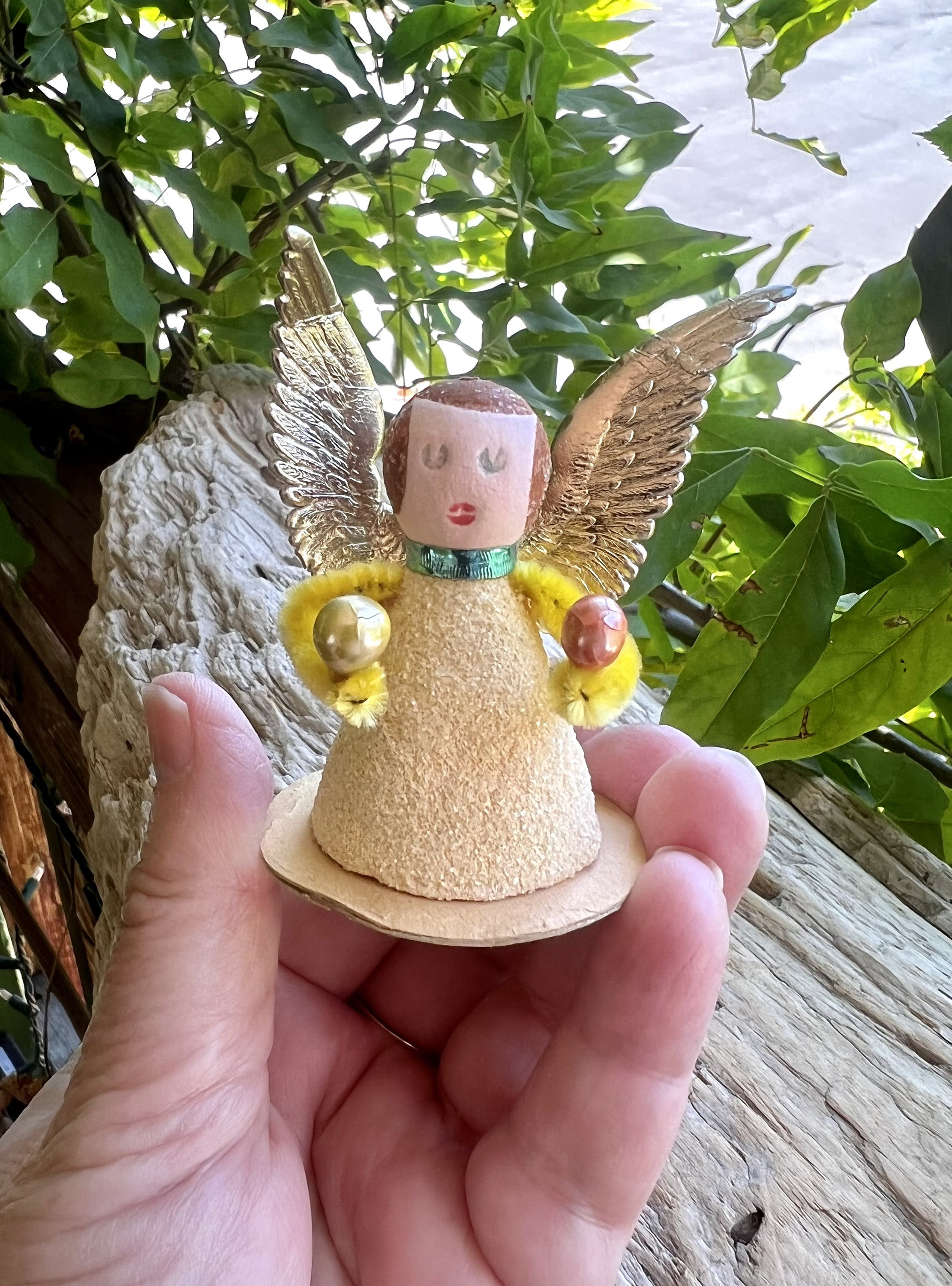 Vintage 1940 1950 Mica Angel Christmas Ornament Putz Spun Cotton Angel ...