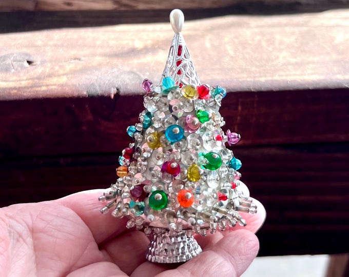 Vintage 1960 1970 Push Pin Sequin Beaded Christmas Tree Ornament MCM ... Vintage 1960 1970 Push Pin Sequin Beaded Christmas Tree Ornament MCM ...
