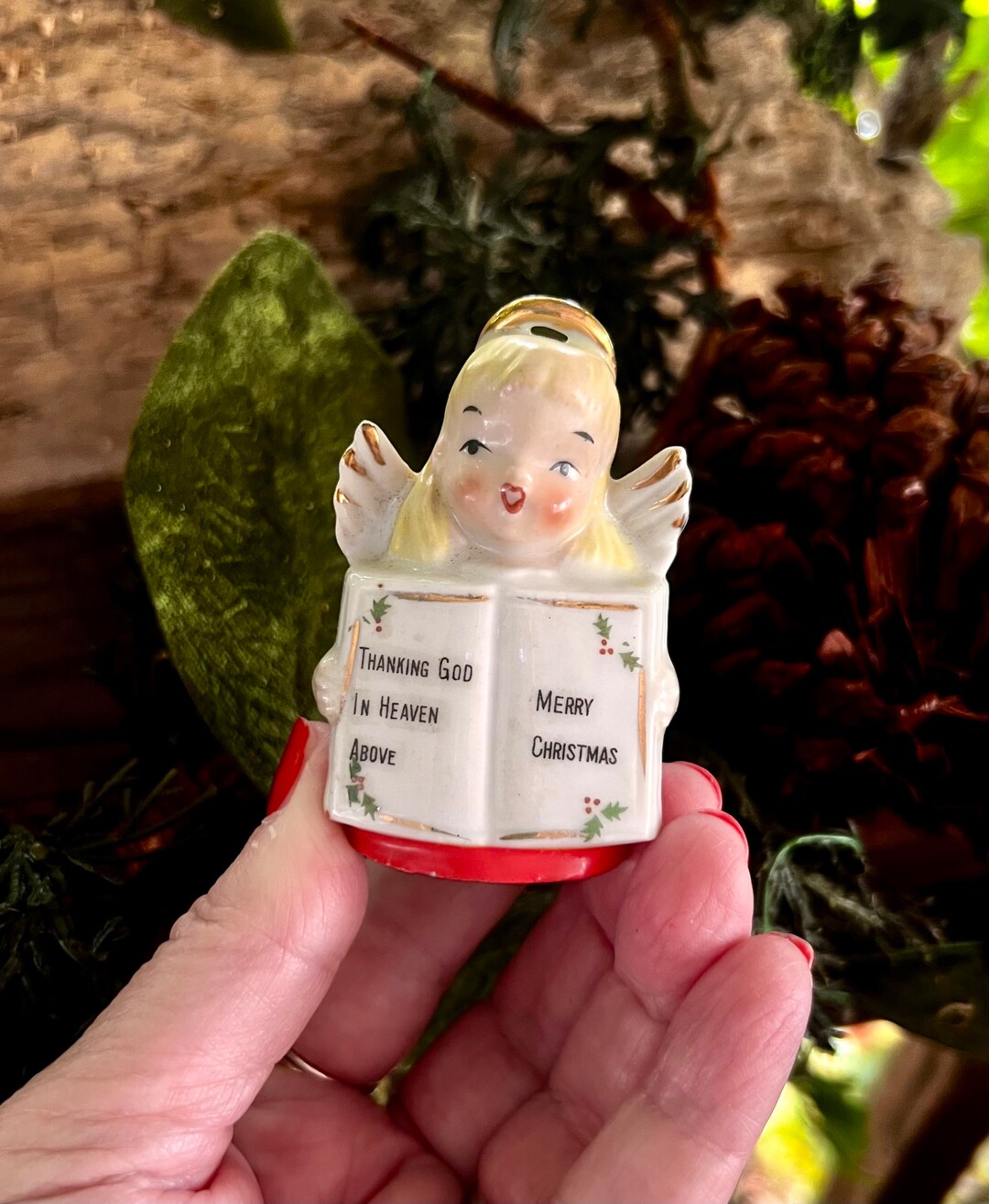 Vintage 1940 1950 Ceramic Angel Bell Christmas Ornament Retro Angel ...