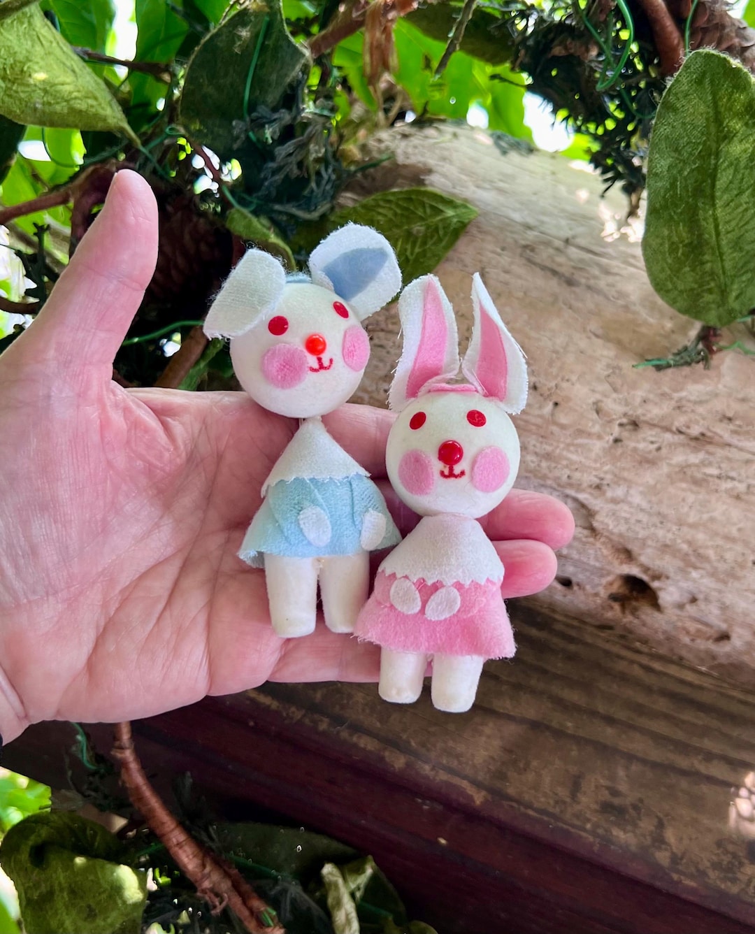 Vintage Easter Girl Boy Bunny Ornament MCM 1960 1970 Pink Blue Bunny ...