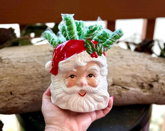 Vintage Santa Christmas Planter 1950 1960 Candy Cane Holder Santa Xmas ...