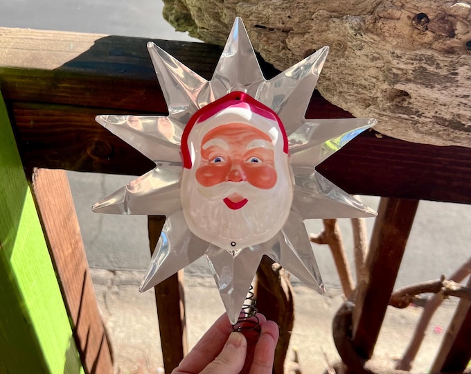 Vintage 1940 1950 Foil Santa Tree Topper MCM Double Glo Plastic ...