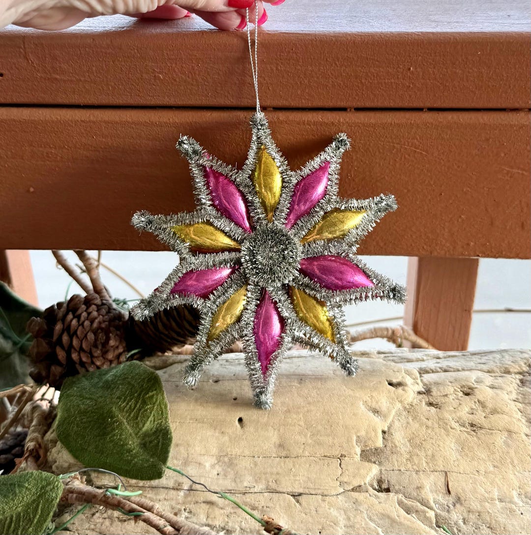 Vintage German Pink Gold Mercury Glass Tinsel Christmas Tree Topper ...