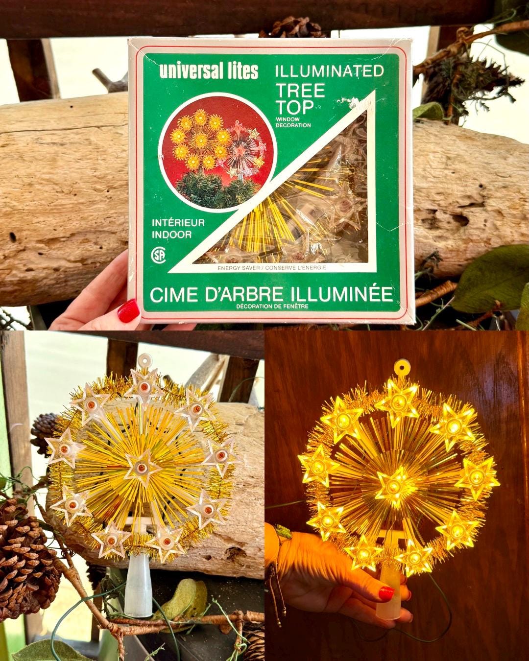 Vintage Star Christmas Tree Topper Gold Tinsel Circle Topper Retro 1960 ...