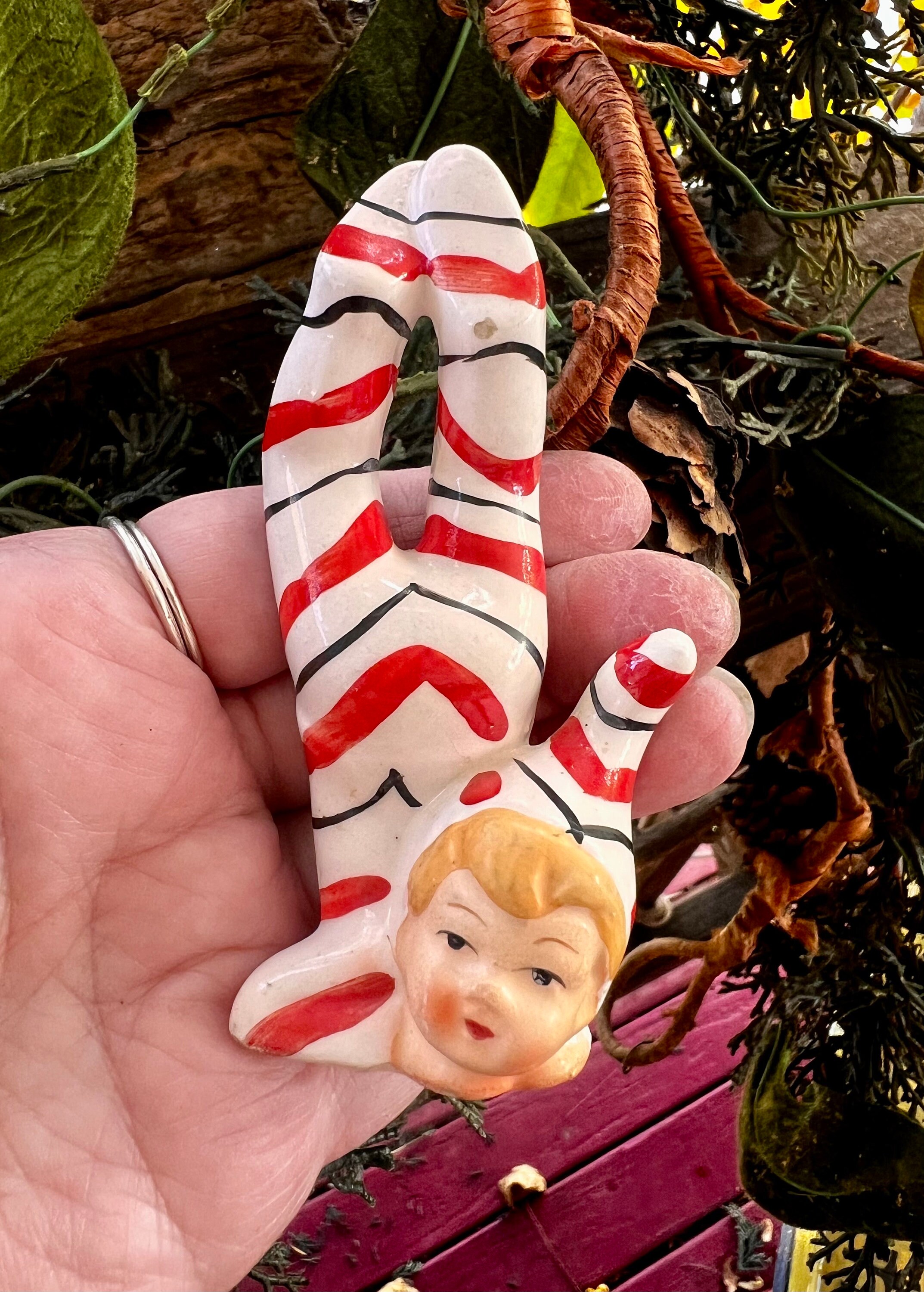 Vintage LEFTON Christmas Candy Cane Elf Pixie Kid MCM 1950 Ceramic ...