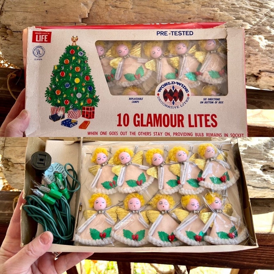 Vintage Pink Angel Christmas Lights Strand Lights Spun Cotton Satin ...