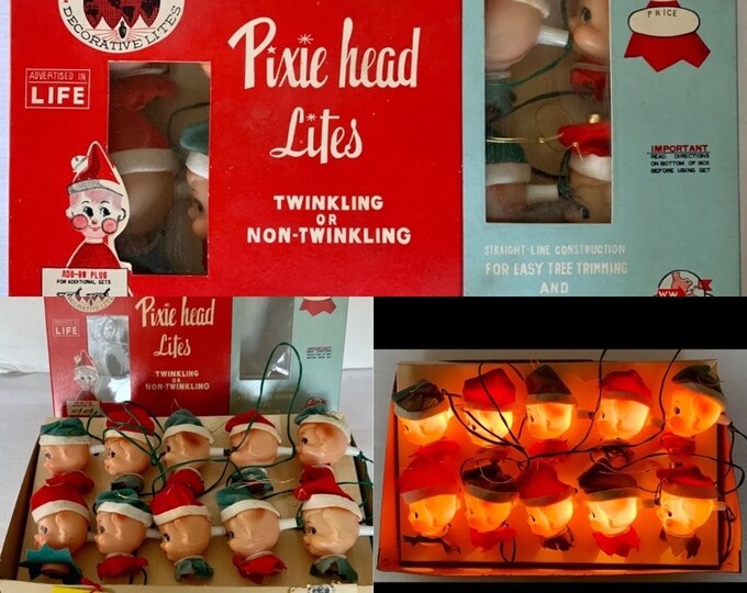 Vintage Pixie Head Lights Elf Pixie Light Set Retro Blow Mold Plastic ...