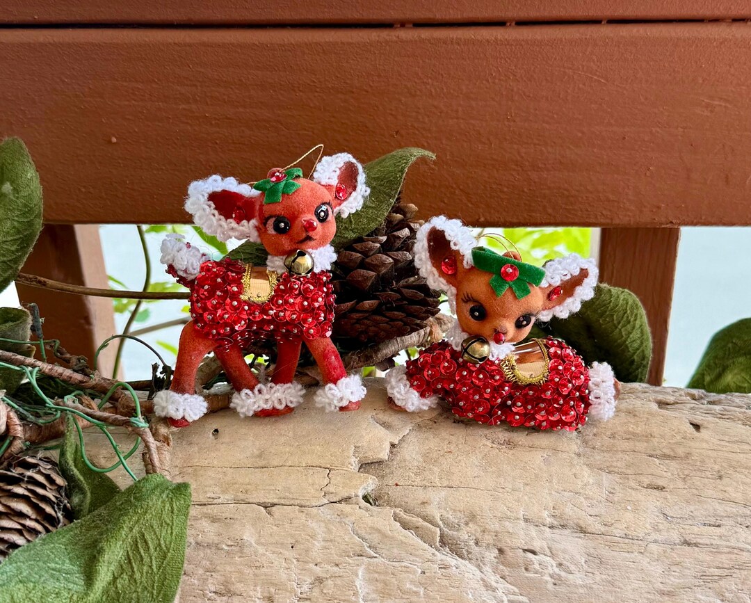 Vintage Sequin Push Pin Santa’s Reindeer Christmas Ornament 1960 1970 ...