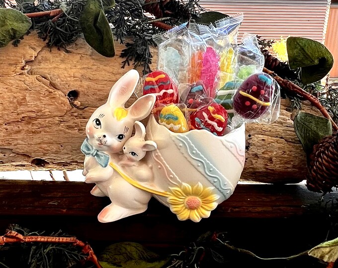 Vintage RELPO Bunny Planter MCM 1950 1960 Mama Baby Bunny Egg Vase ...