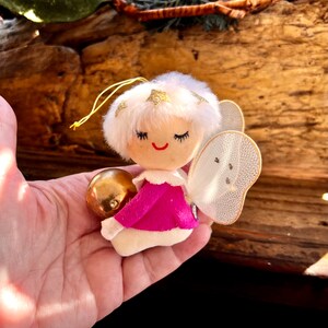 Vintage MCM 1950 1960 Pink Pixie Engel Ornament rosa Filz Engel Tüll Flügel Glitzer Stern Retro ...