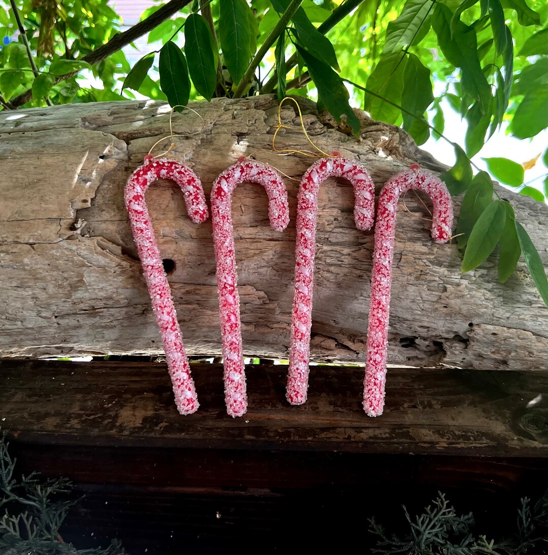 Vintage Jewelbrite Sugar Pink Candy Cane Christmas Ornament 1960 1970 ...