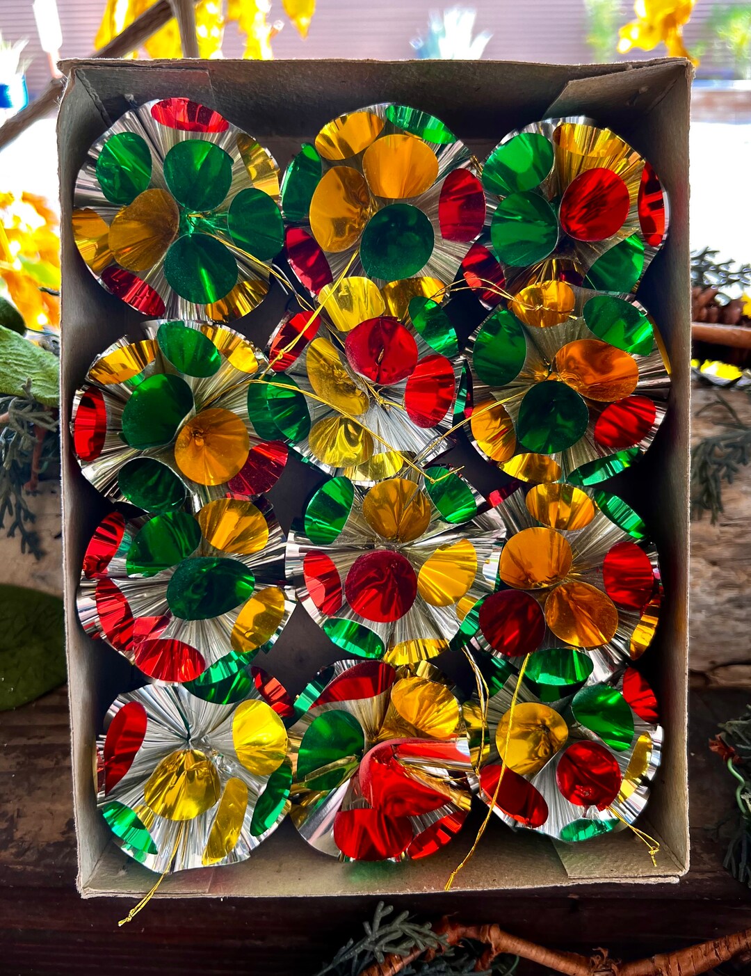 Vintage Atomic Foil Pom Pom Christmas Ornaments MCM 1940 1950 Retro ...