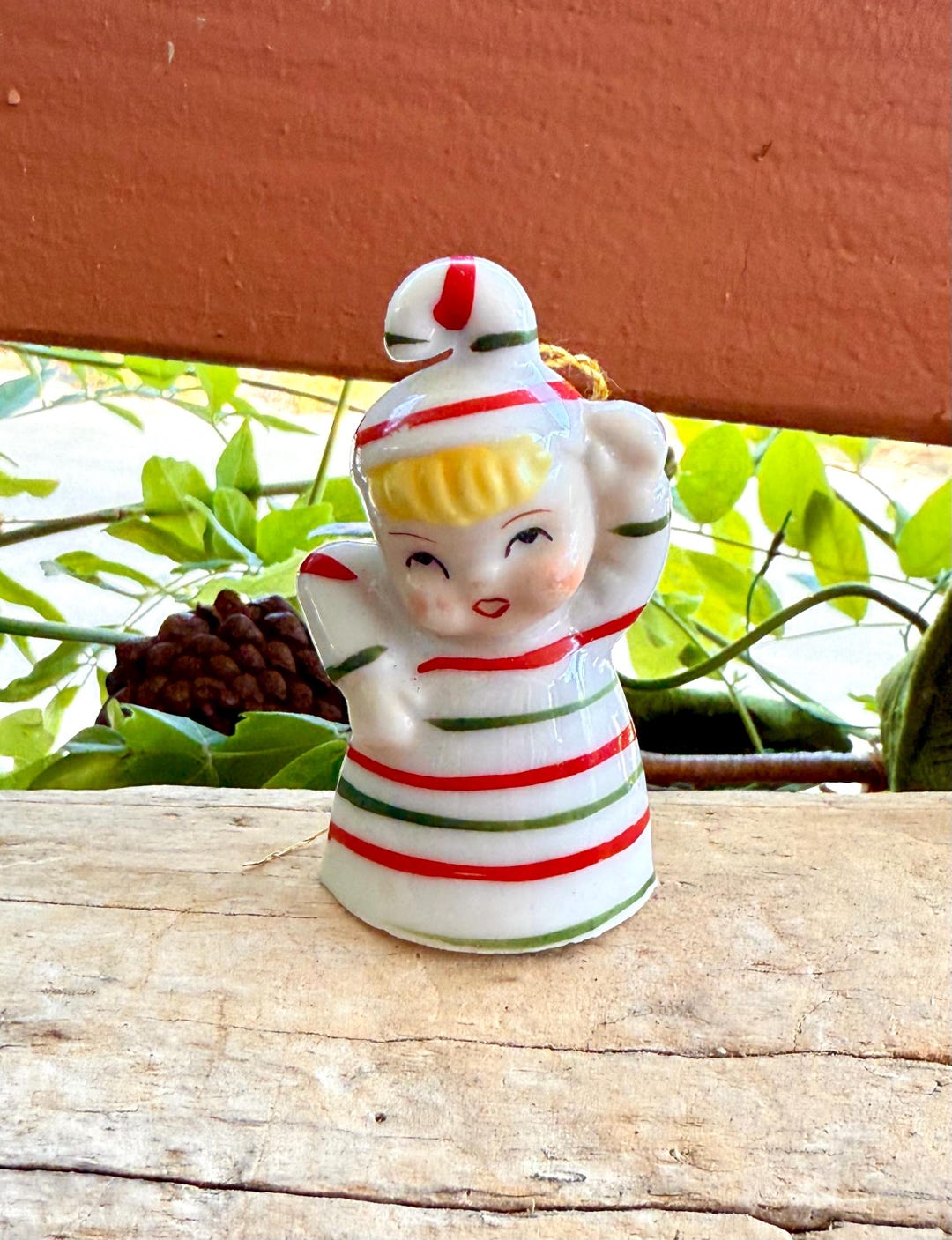 Vintage 1940 1950 Candy Cane Pixie Bell Christmas Ornament MCM Mid ...