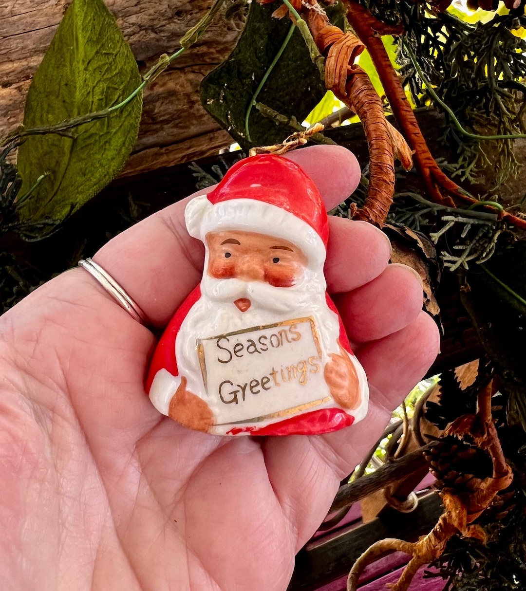 Vintage “seasons Greetings” Santa Bell Christmas Ornament 1940 1950 ...