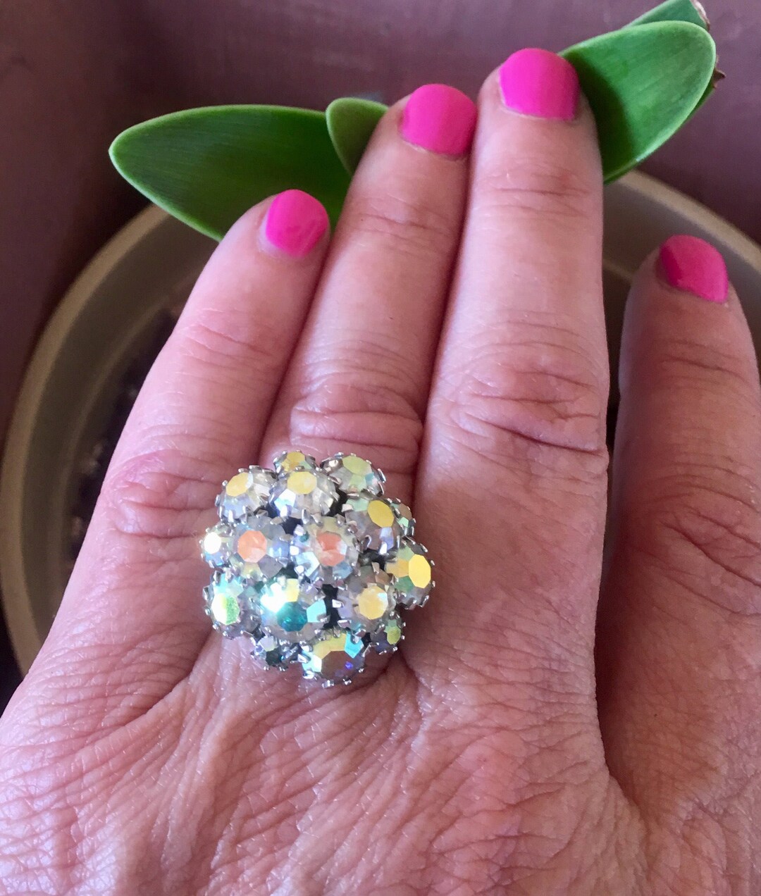 Vintage 1950 1960 AB Rhinestone Ring Rhinestone Cocktail Ring Sarah ...