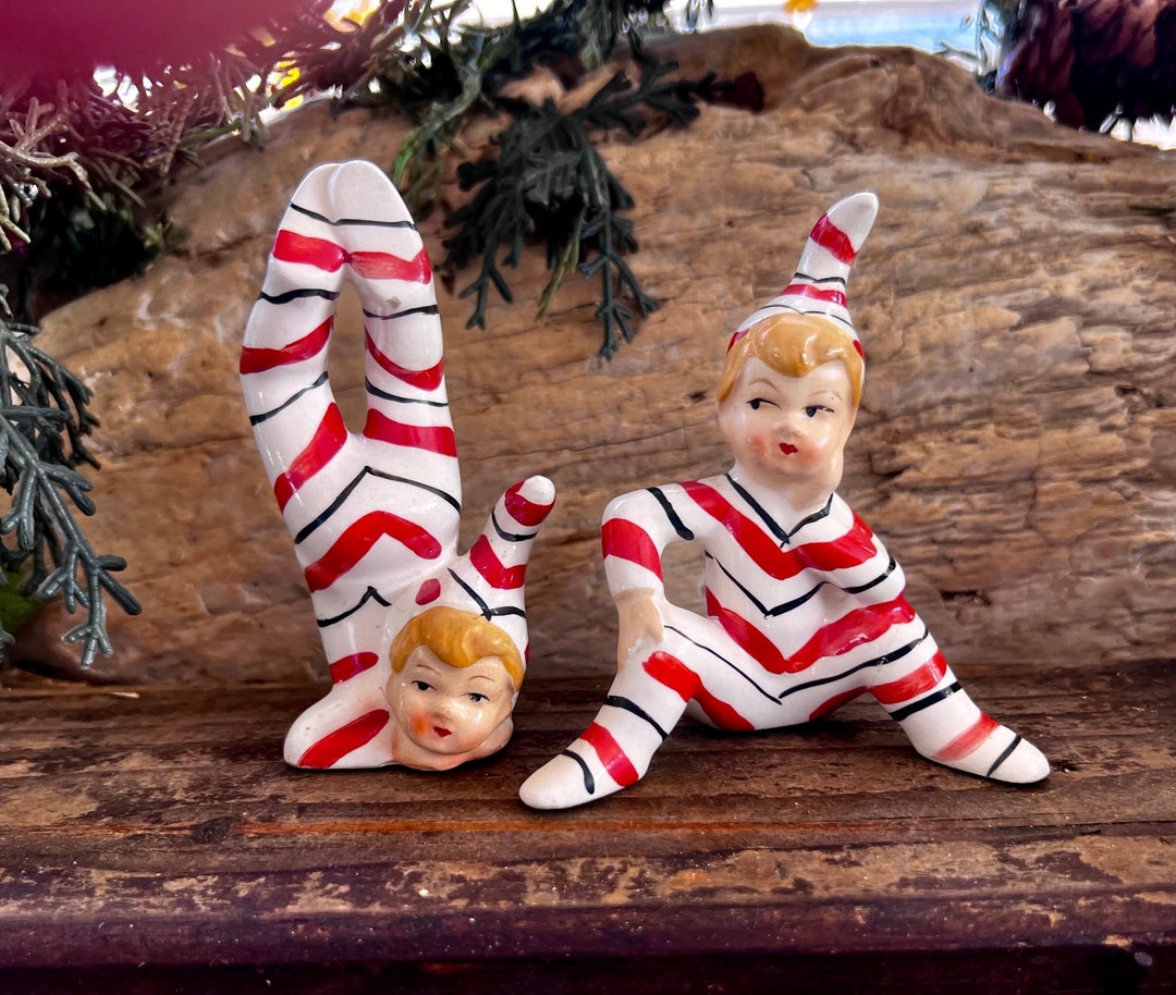 Vintage LEFTON Christmas Candy Cane Elf Pixie Kid MCM 1950 Ceramic ...
