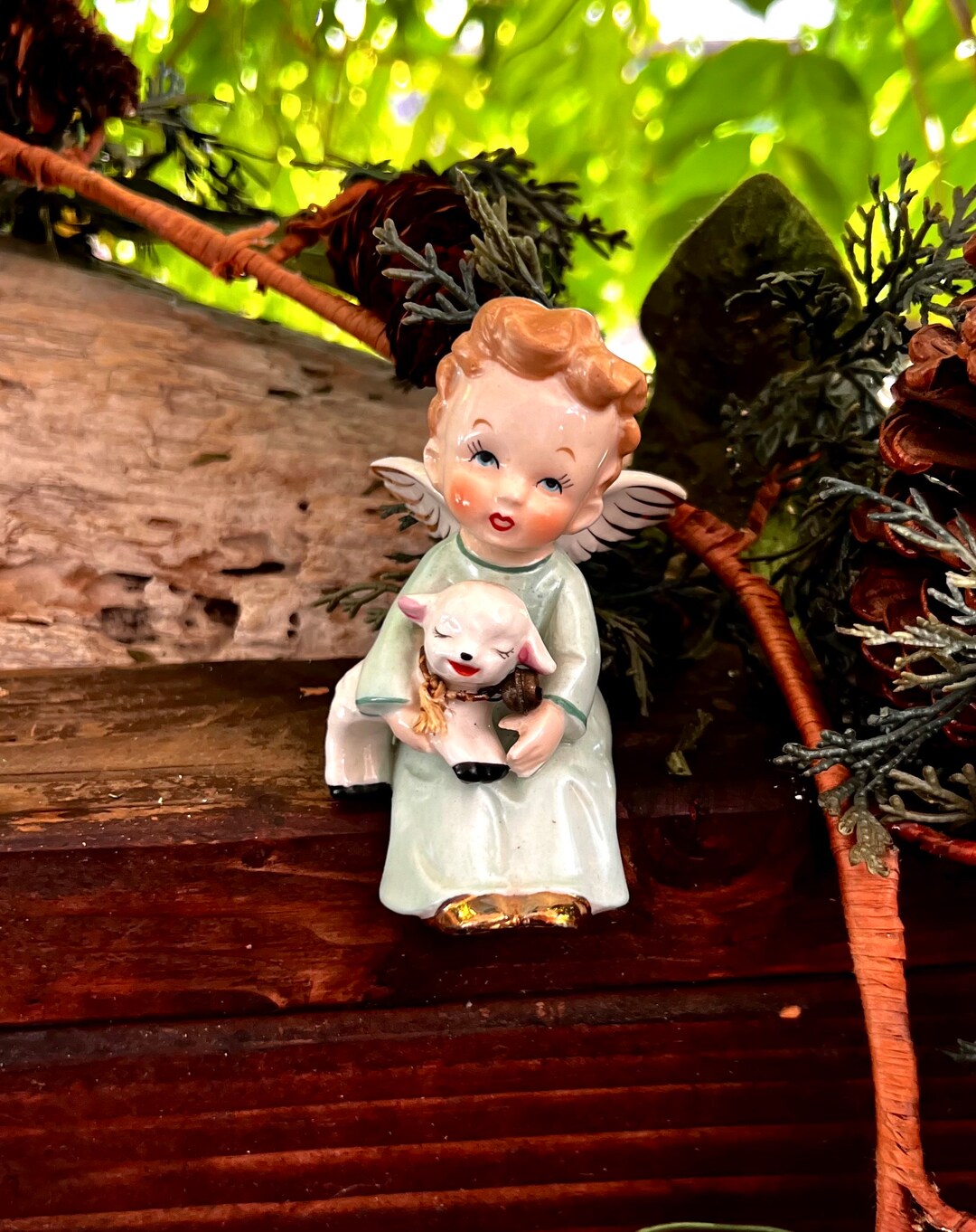 Vintage Angel Lamb Christmas Figurine 1950 MCM Ceramic Angel Lamb Sheep ...