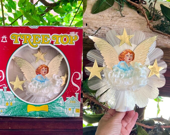 Vintage MCM 1950 1960 Victorian Angel Tree Topper National Tinsel ...