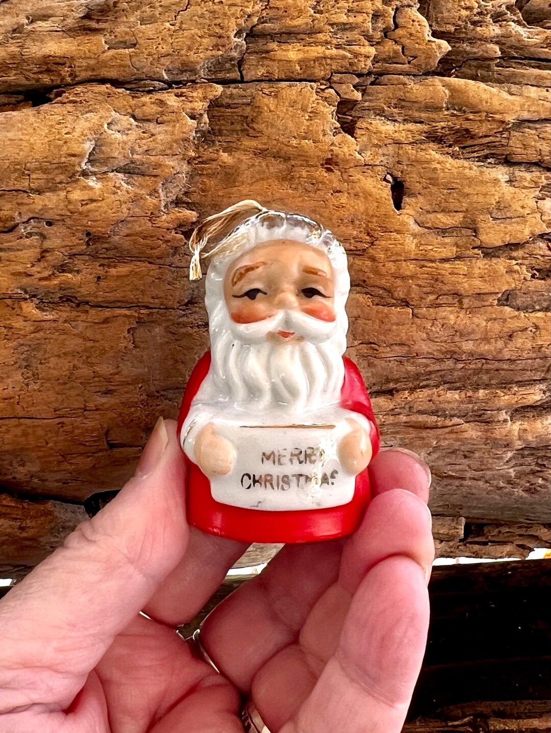 Vintage MCM Santa Bell Christmas Ornament Retro Santa “merry Christmas ...