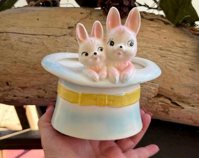 Vintage Bunny Planter MCM 1950 1960 Easter Mama Baby Bunny Ceramic ...