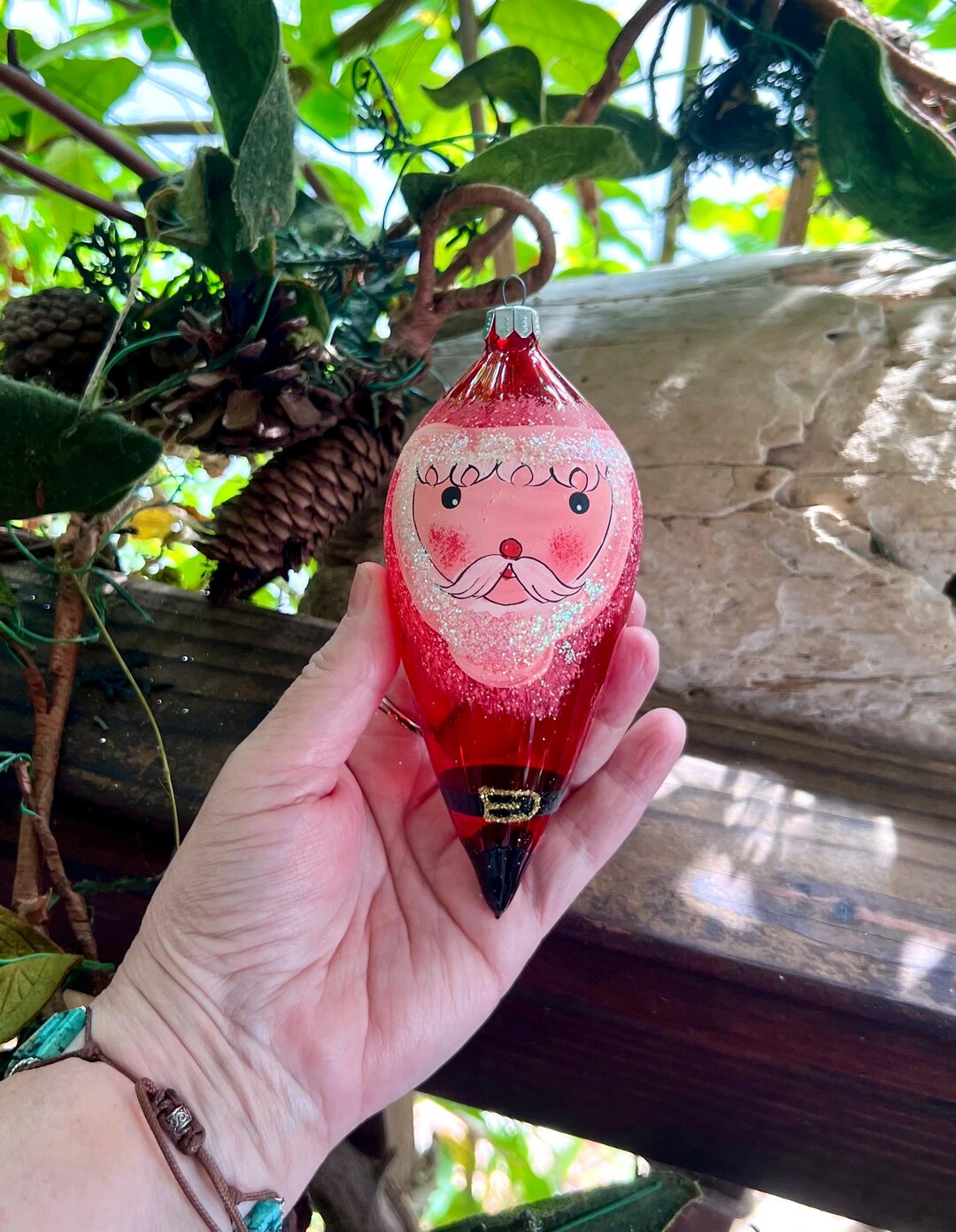 Vintage Glass COMMODORE Santa Christmas Ornament 5 1/2” Hand Painted ...