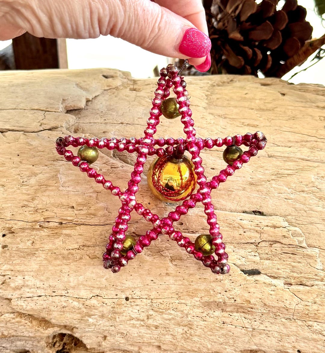 Vintage Pink Gold Mercury Glass Star Christmas Ornament MCM 1940 1950 ...