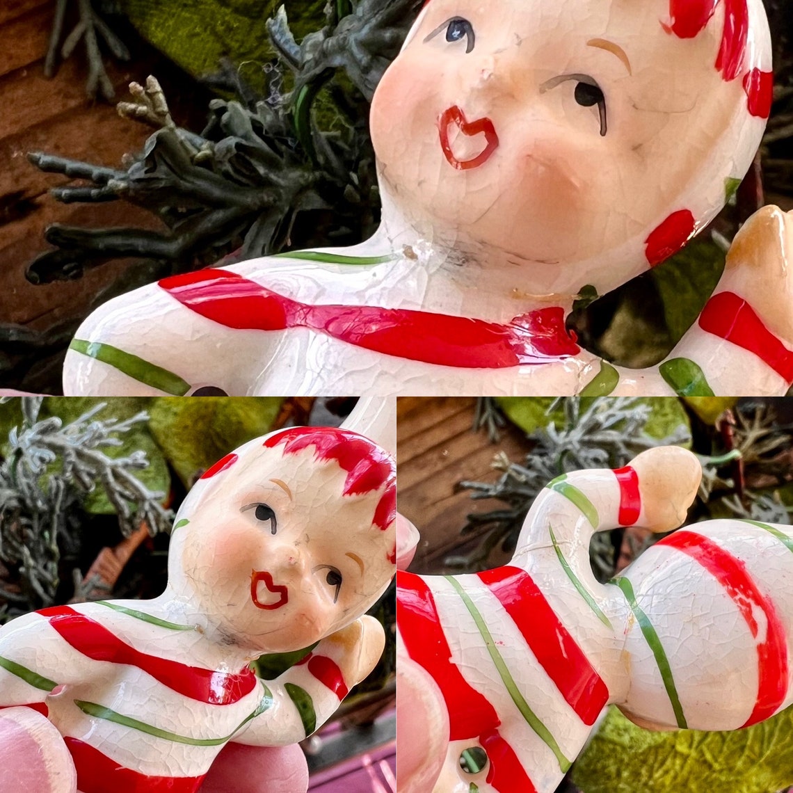 Vintage LEFTON Christmas Candy Cane MCM Ceramic Candy Cane Elf Elves ...