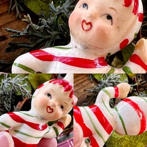 Vintage LEFTON Christmas Candy Cane MCM Ceramic Candy Cane Elf Elves ...