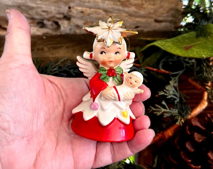 Vintage NAPCO Angel Christmas Bell Ornament 1950 MCM Angel Star Doll ...