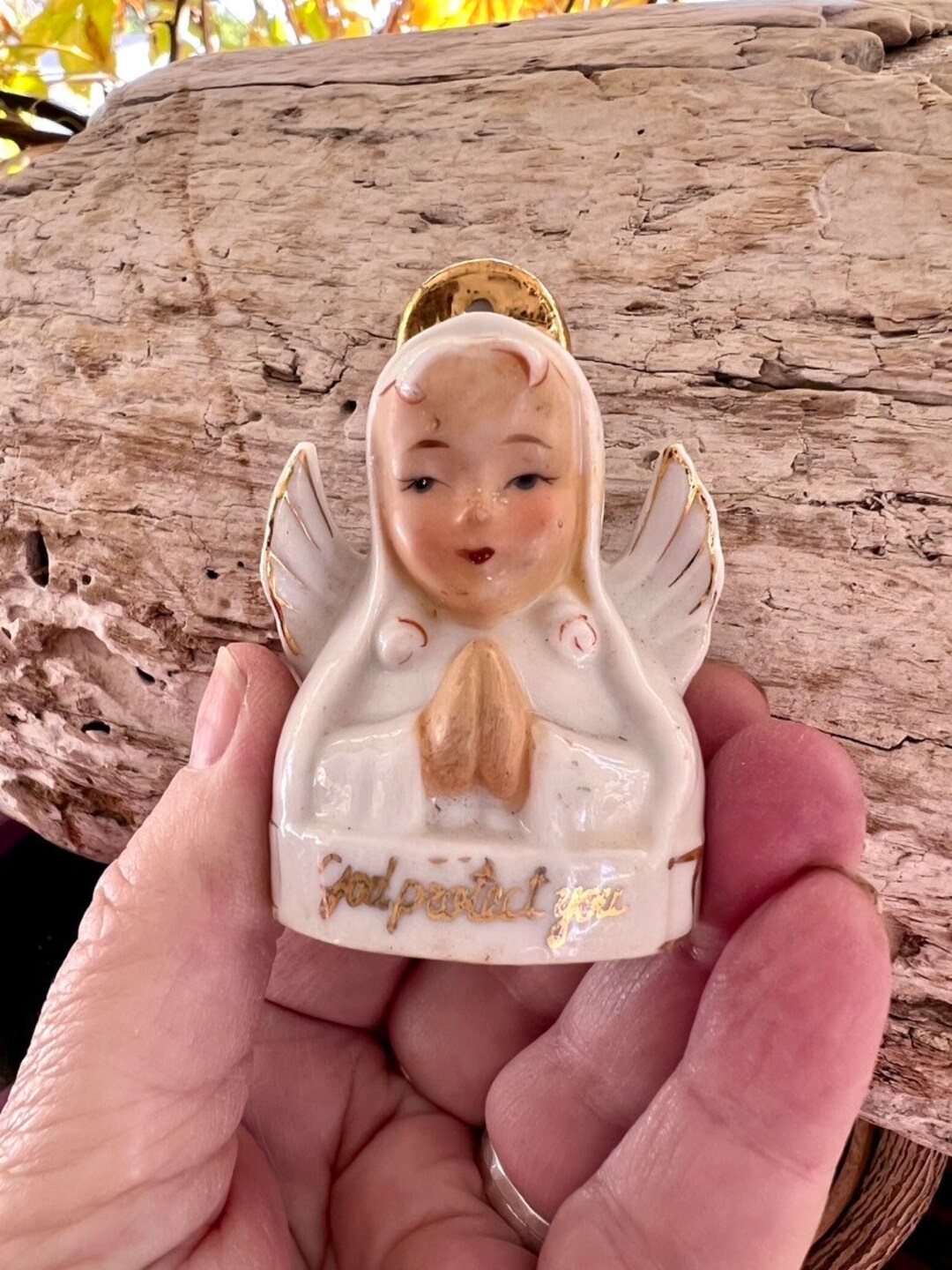 Vintage MCM 1940 1950 Praying Angel Bell Christmas Ornament Ceramic ...