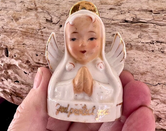 Vintage MCM 1940 1950 Praying Angel Bell Christmas Ornament Ceramic ...
