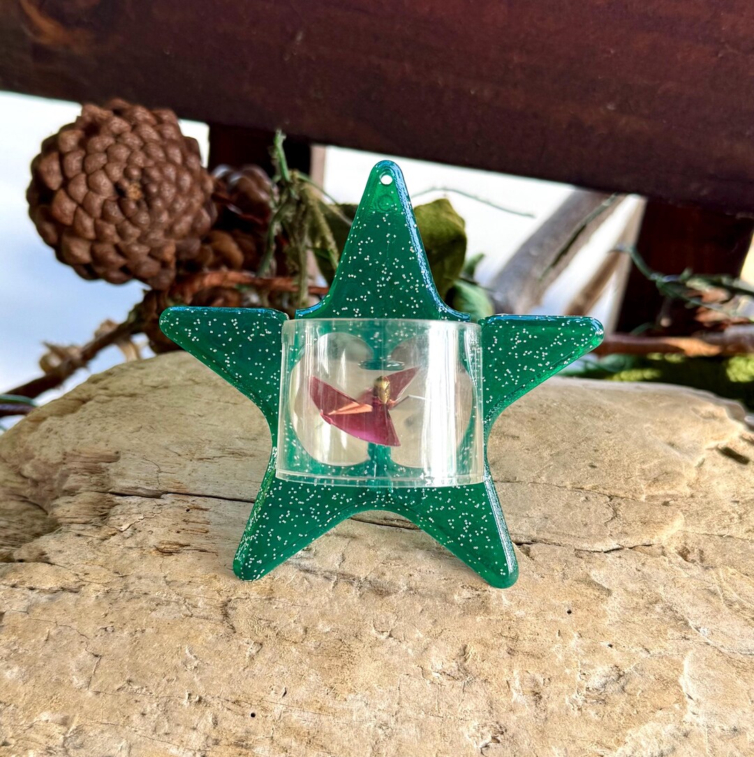 Vintage Spinner Twinkler Christmas Ornament Green Plastic Star MCM 1950 ...