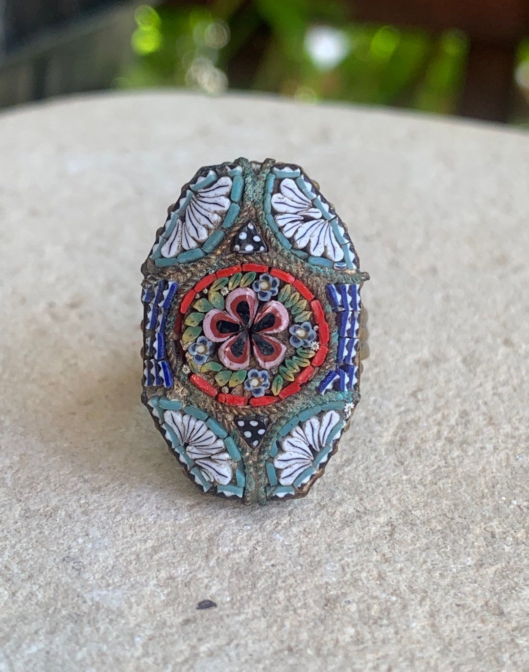 Vintage Micro Mosaic Floral Ring Italian Italy Statement Ring Vineyard ...