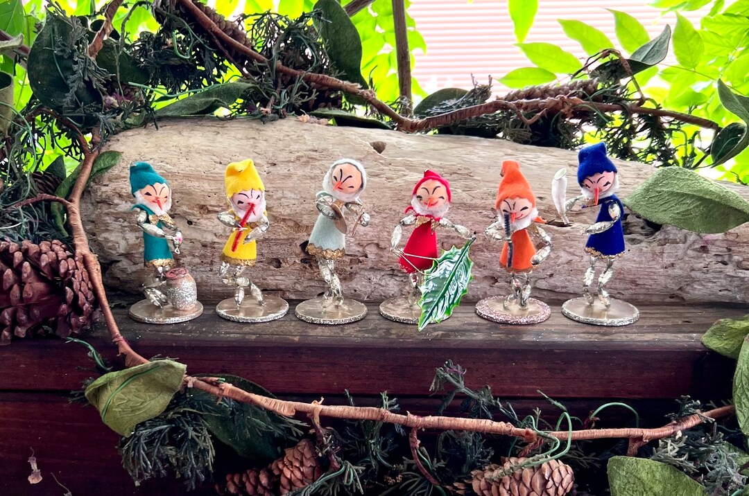 Vintage Spun Cotton Pixie Gnome Band Christmas Ornament MCM 1940 1950 ...