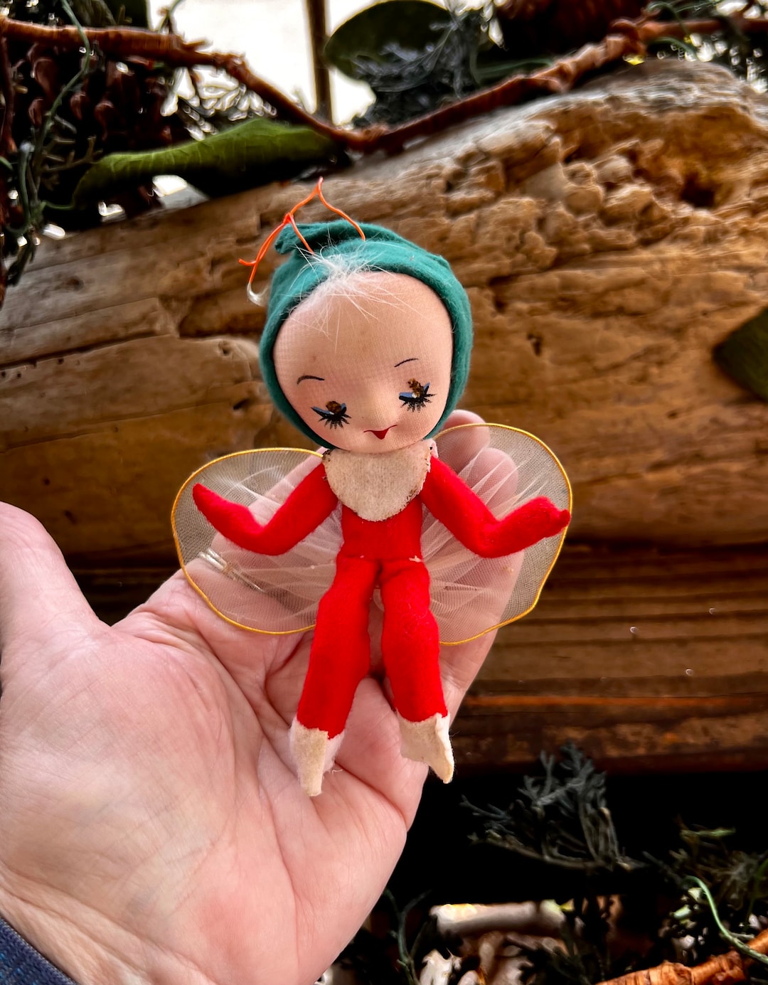 Vintage NAPCO Elf Pixie Angel Christmas Ornament Tulle Wing Pixie Angel ...