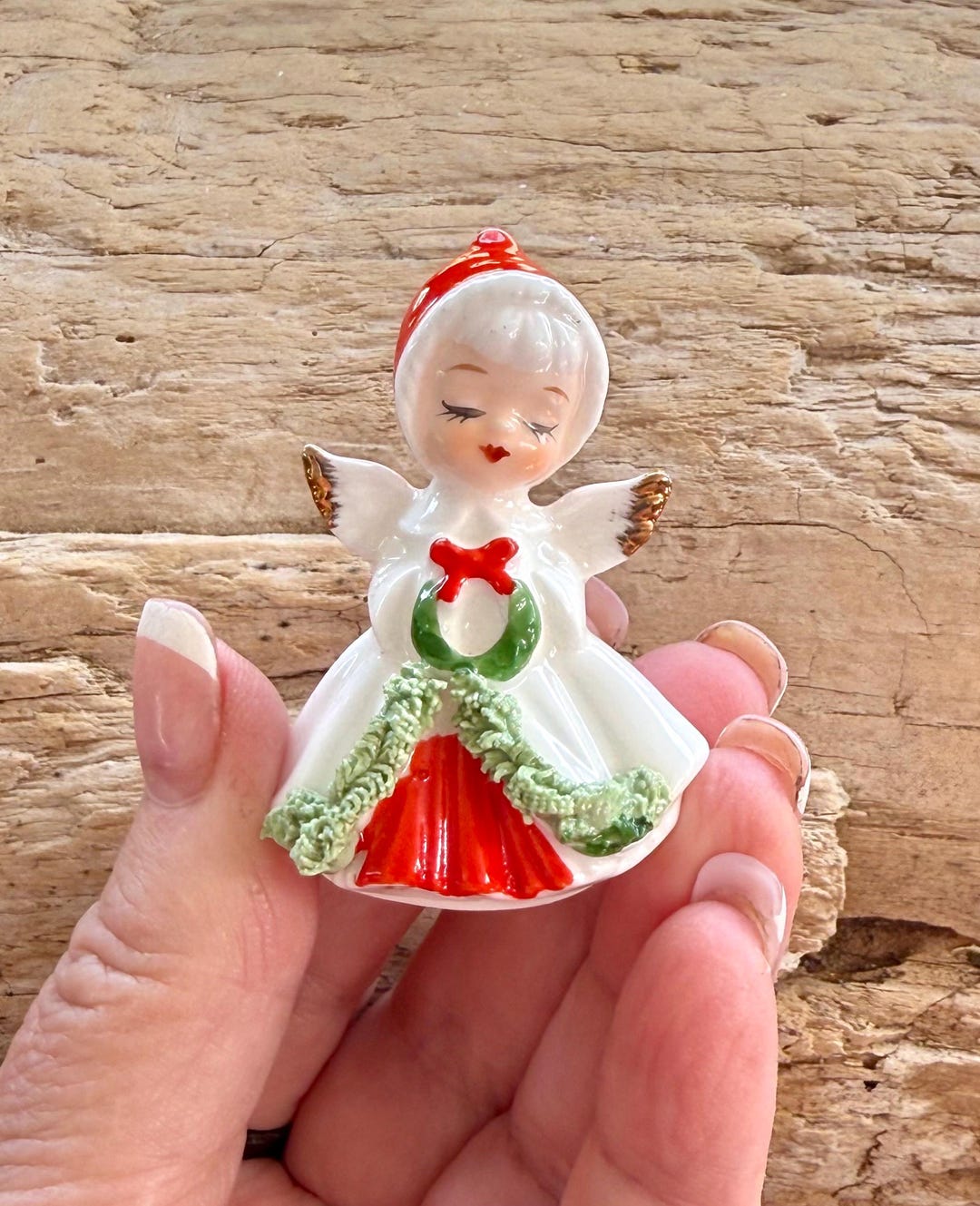 Vintage Napco Christmas Angel Figurine Candy Cane Wreath Tree Spaghetti ...
