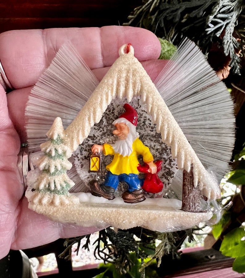 Vintage Elf Pixie Gnome Ornament Diorama Christmas Ornament Elf Pixie ...