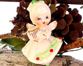 Vintage LEFTON Angel Figurine Floral LEFTON Angel Harp Ceramic MCM ...