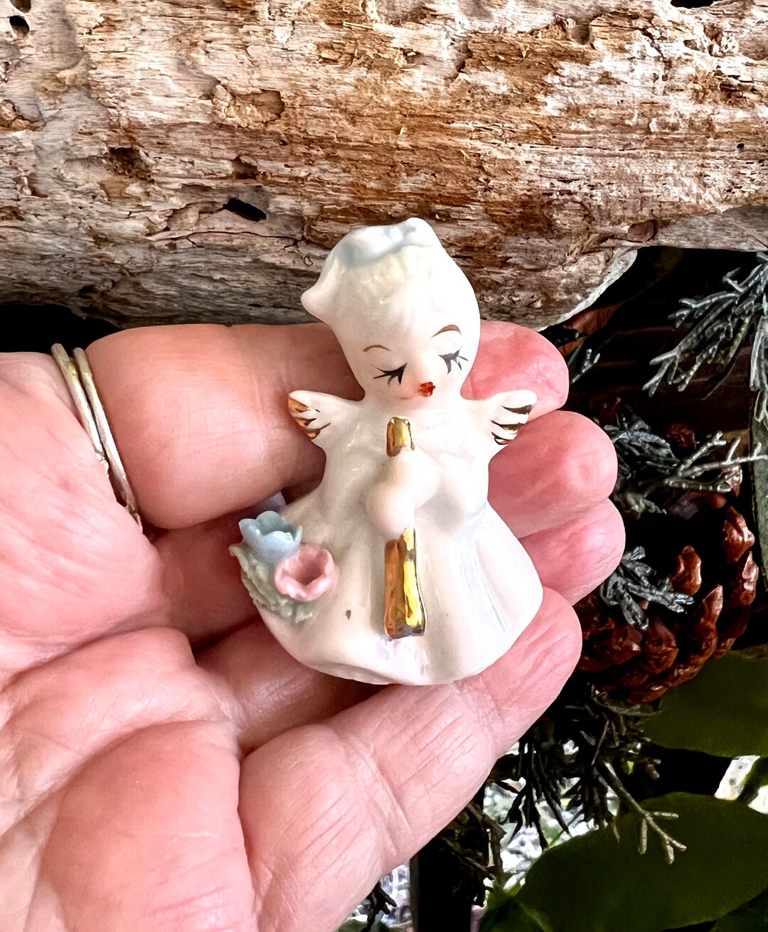Vintage LEFTON Angel Figurine Floral LEFTON Horn Angel Ceramic MCM ...