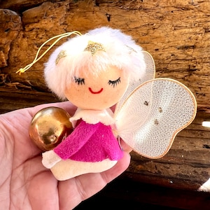 Vintage MCM 1950 1960 Pink Pixie Engel Ornament rosa Filz Engel Tüll Flügel Glitzer Stern Retro ...