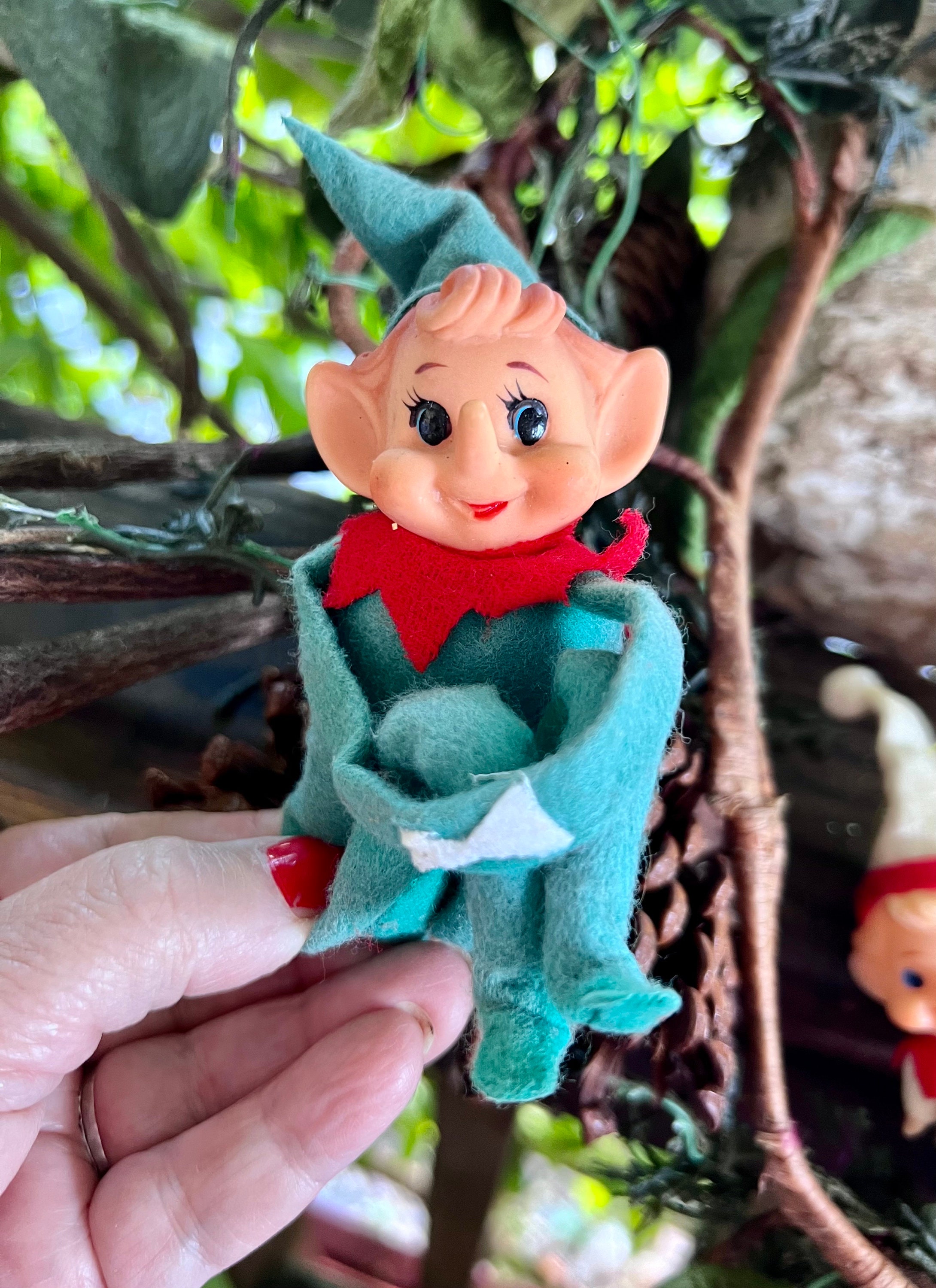 Vintage 5” Elf Plastic Christmas Ornament MCM 1940 1950 Retro Kitsch ...