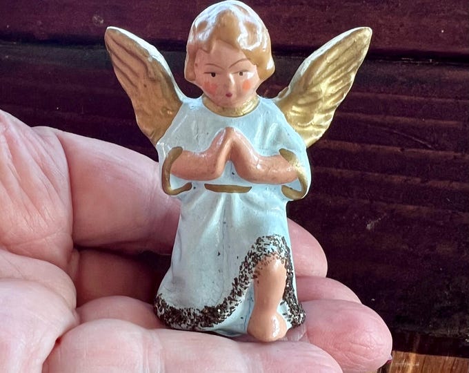 Vintage 1940 1950 US Zone Angel Ornament West German Blue Praying Angel ...
