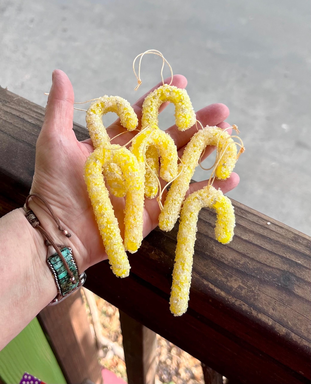 Vintage Sugar Candy Cane Christmas Ornament 1960 1970 Yellow 3 3/4 ...