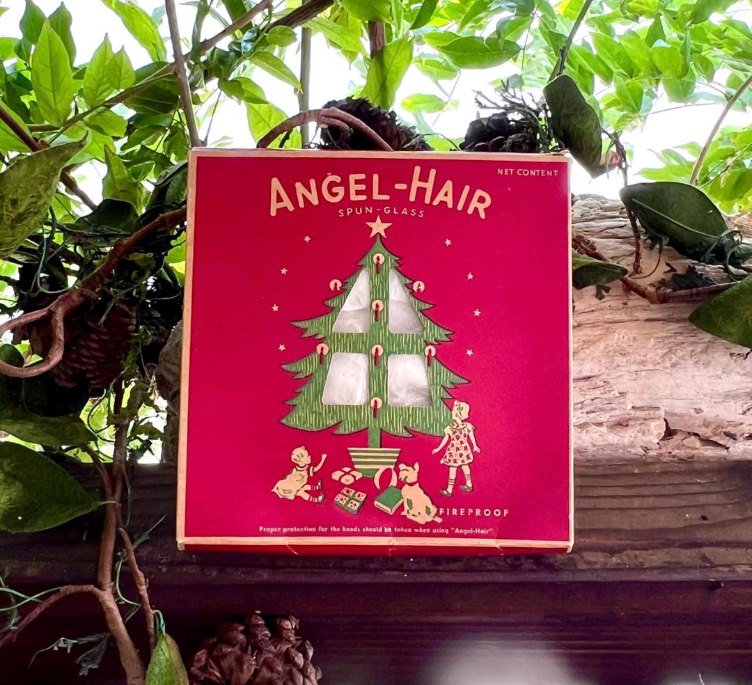 Vintage MCM 1940 1950 Spun Glass Box Easter Angel Hair Box Retro Metal ...